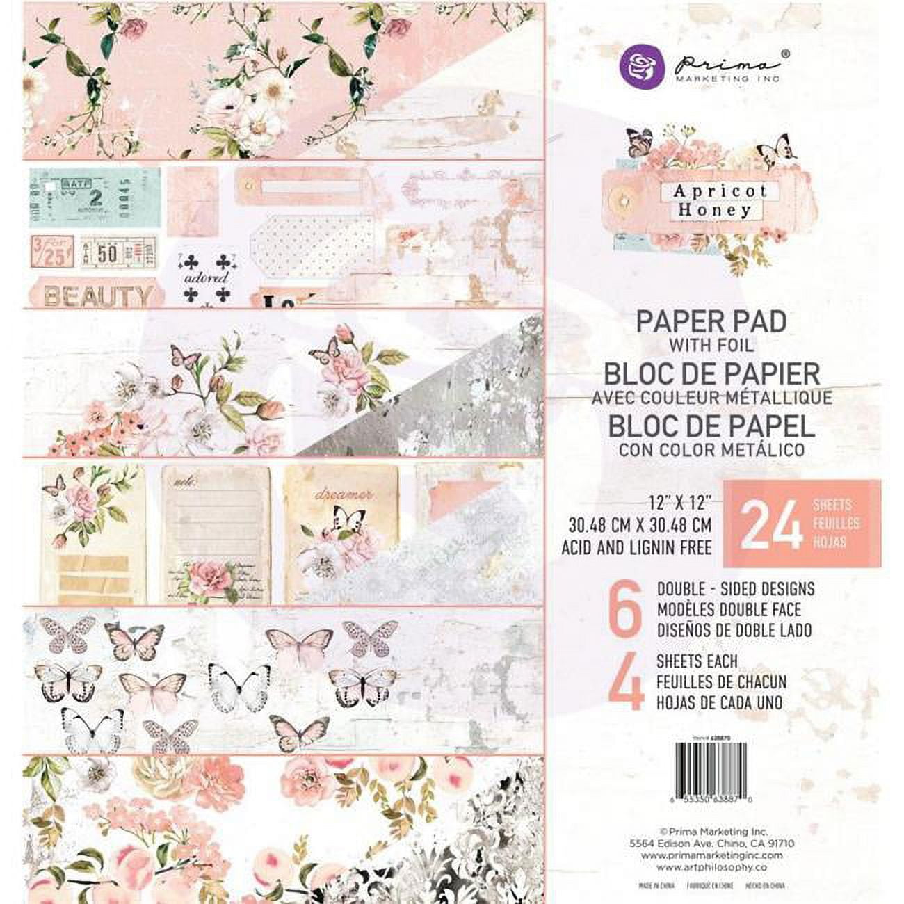 Prima Marketing Double-Sided Paper Pad 12"X12" 24/Pkg-Apricot Honey, 6 ...