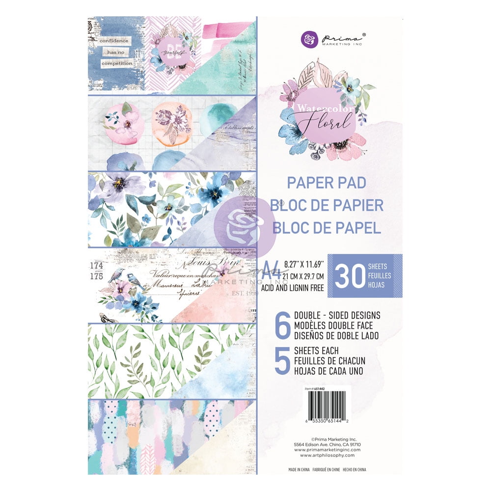 Prima Marketing Double-Sided Paper Pad A4 30/Pkg-Watercolor Floral ...