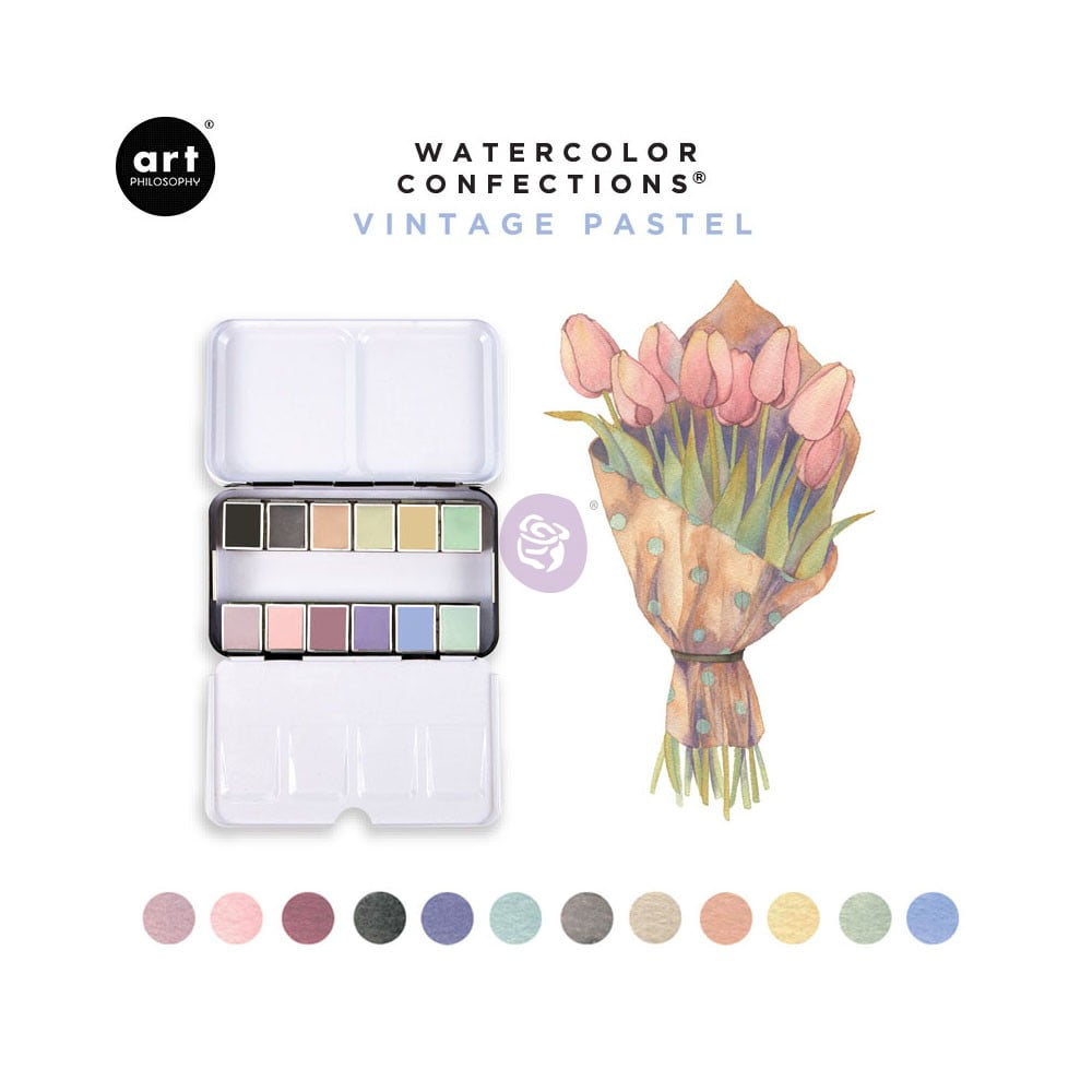 Prima Watercolor Confections Watercolor Pans 12/Pkg-Vintage Pastel ...