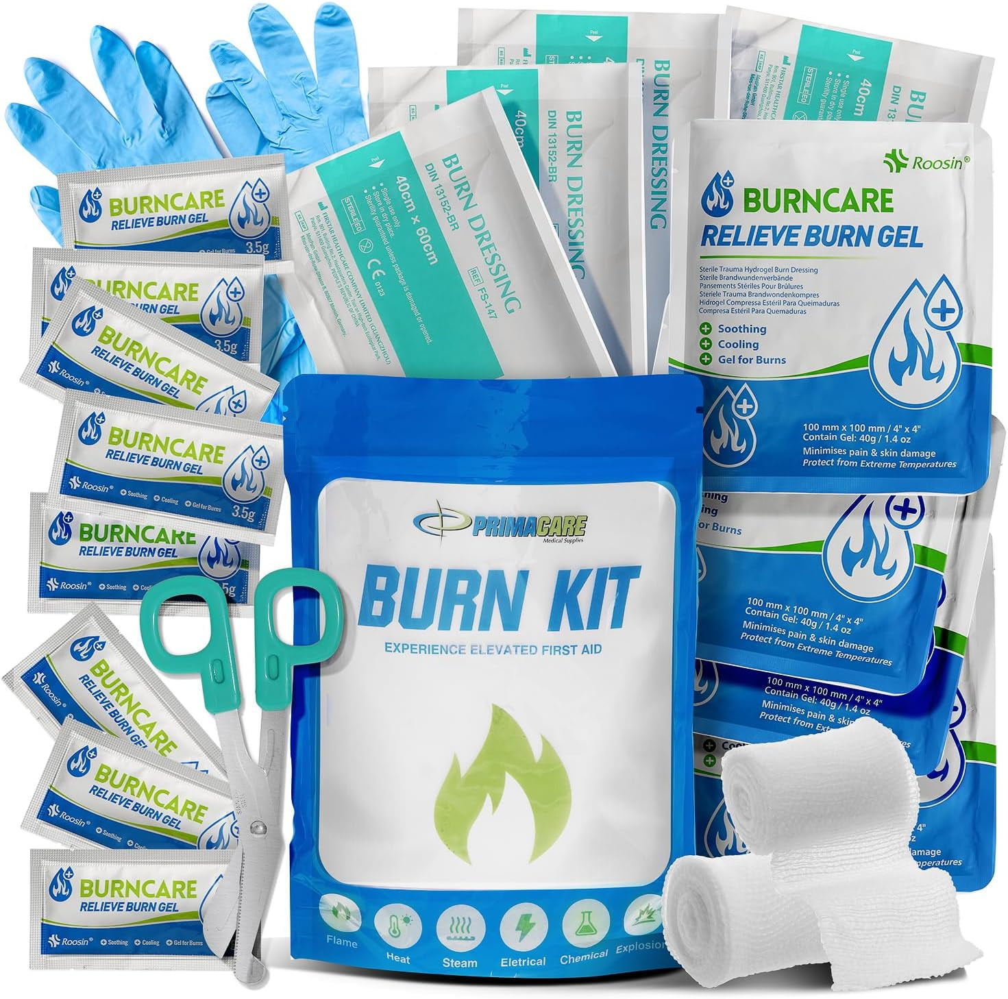 PrimaCare Emergency First Aid Burn Kit with Burn Gel & Dressings, 22 ...
