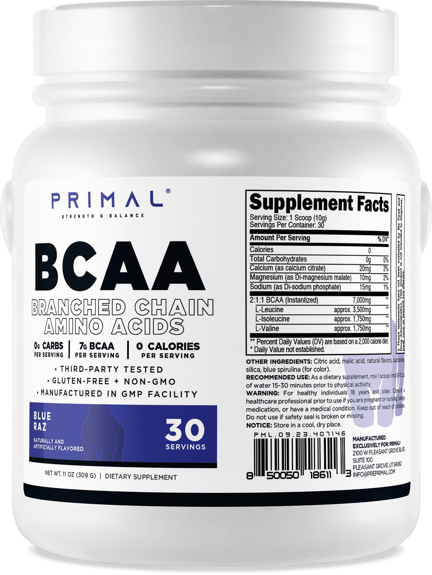 Primal BCAA Powder Blue Raz (30 SERV) (Blue Raspberry Flavored) - 0 g ...