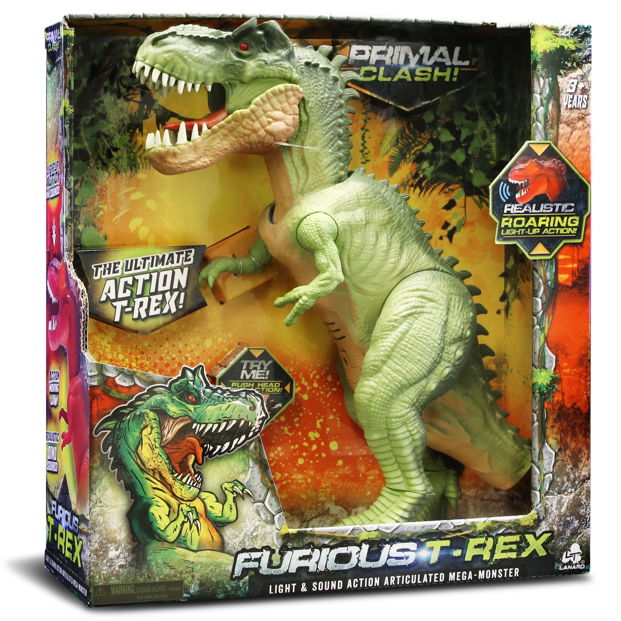 Lanard Primal Clash! Furious T-REX - 12" Green Dinosaur Action Figure ...