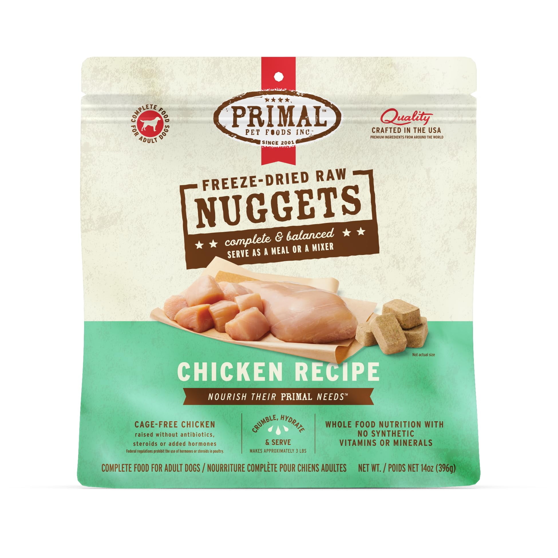 Primal Freeze Dried Dog Food Nuggets, Chicken; Complete Balanced Meal ...
