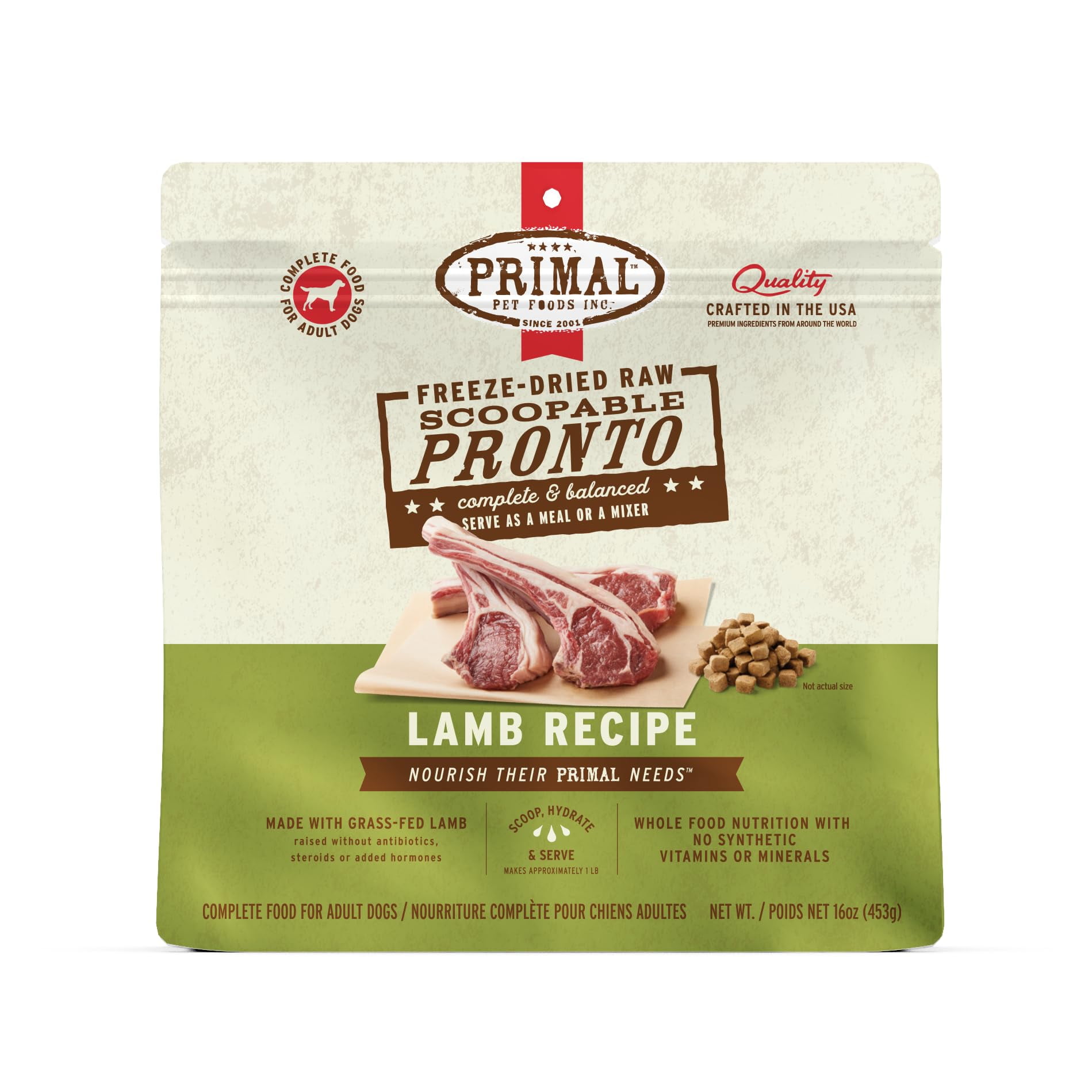 Primal Freeze Dried Dog IRF13 Food, Pronto Mini Lamb; Scoop & Serve ...