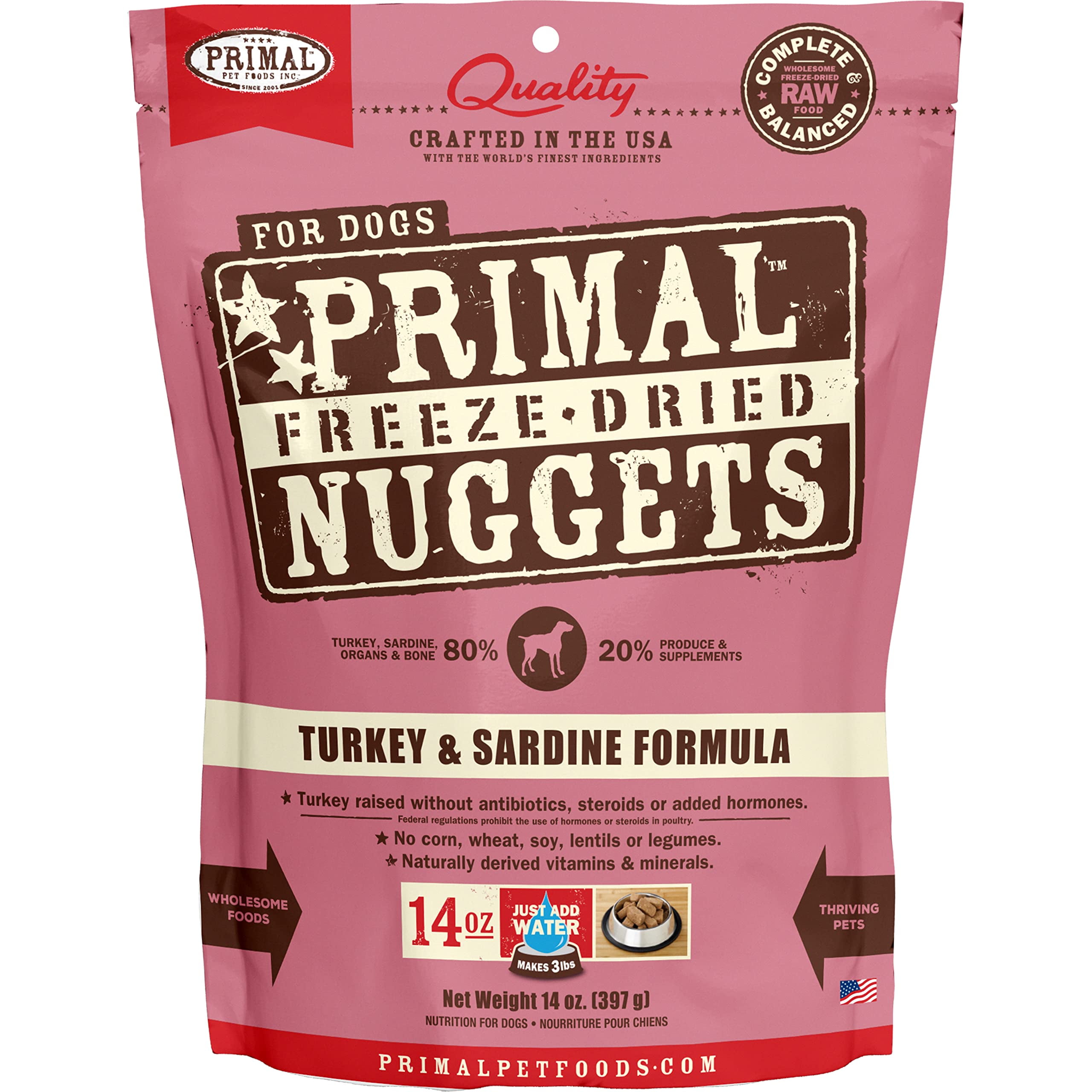 Primal Freeze Dried Raw OIF8 Dog Food Nuggets, Turkey & Sardine ...