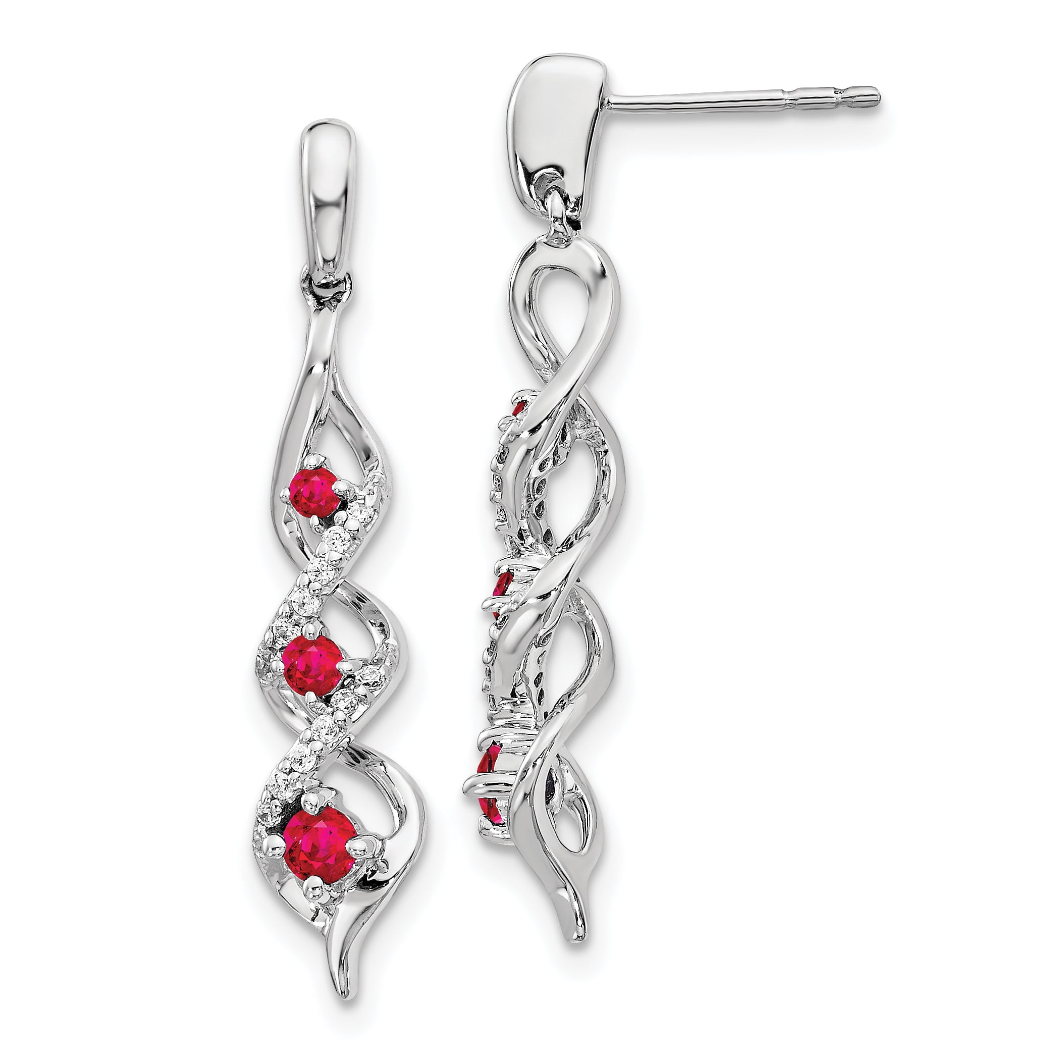 Primal Gold 10 Karat White Gold Diamond and Ruby Post Dangle Earrings ...