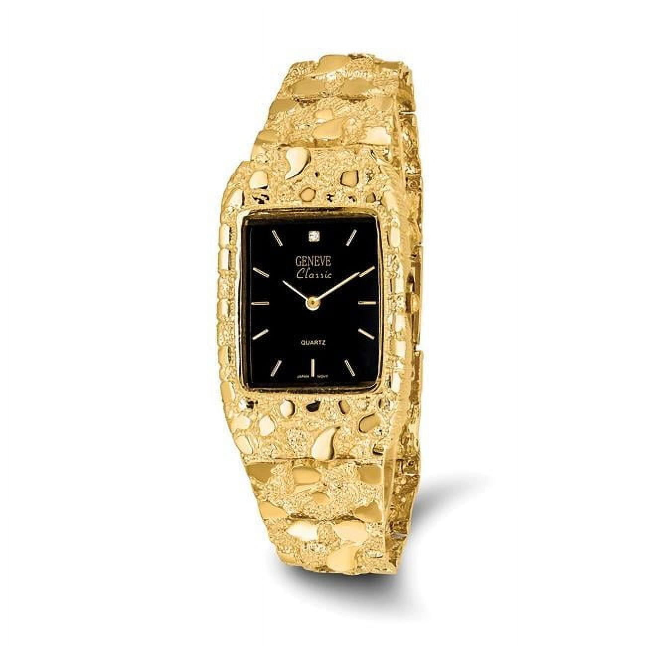 Primal Gold 10K Yellow Gold Quartz Nugget Watch with Black 27x47mm ...