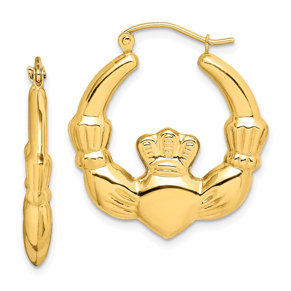 Primal Gold 10 Karat Yellow Gold Claddagh Hoop Earrings - Walmart.com