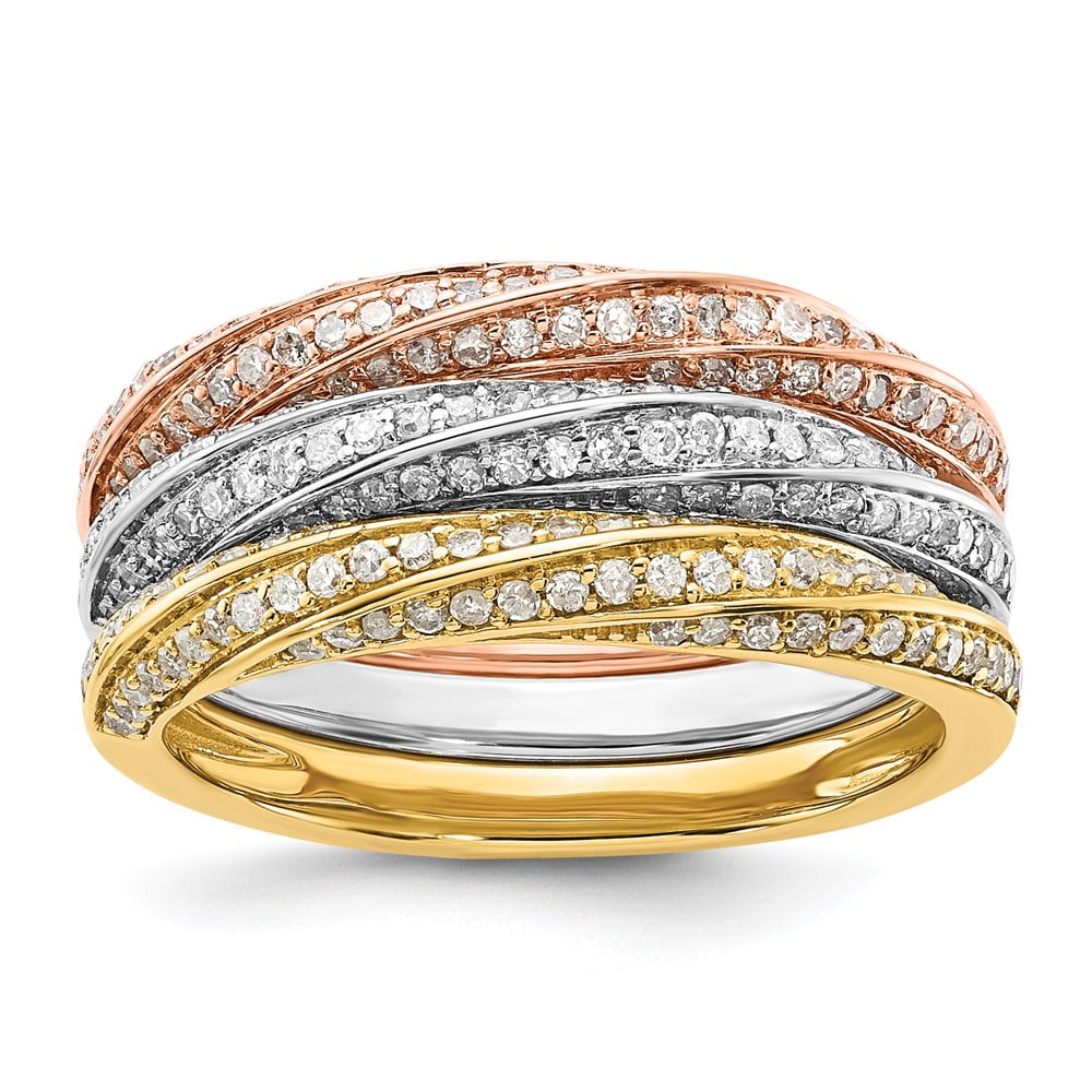 Primal Gold 10K Tri-color Diamond Polished Solid Stackable Rings ...