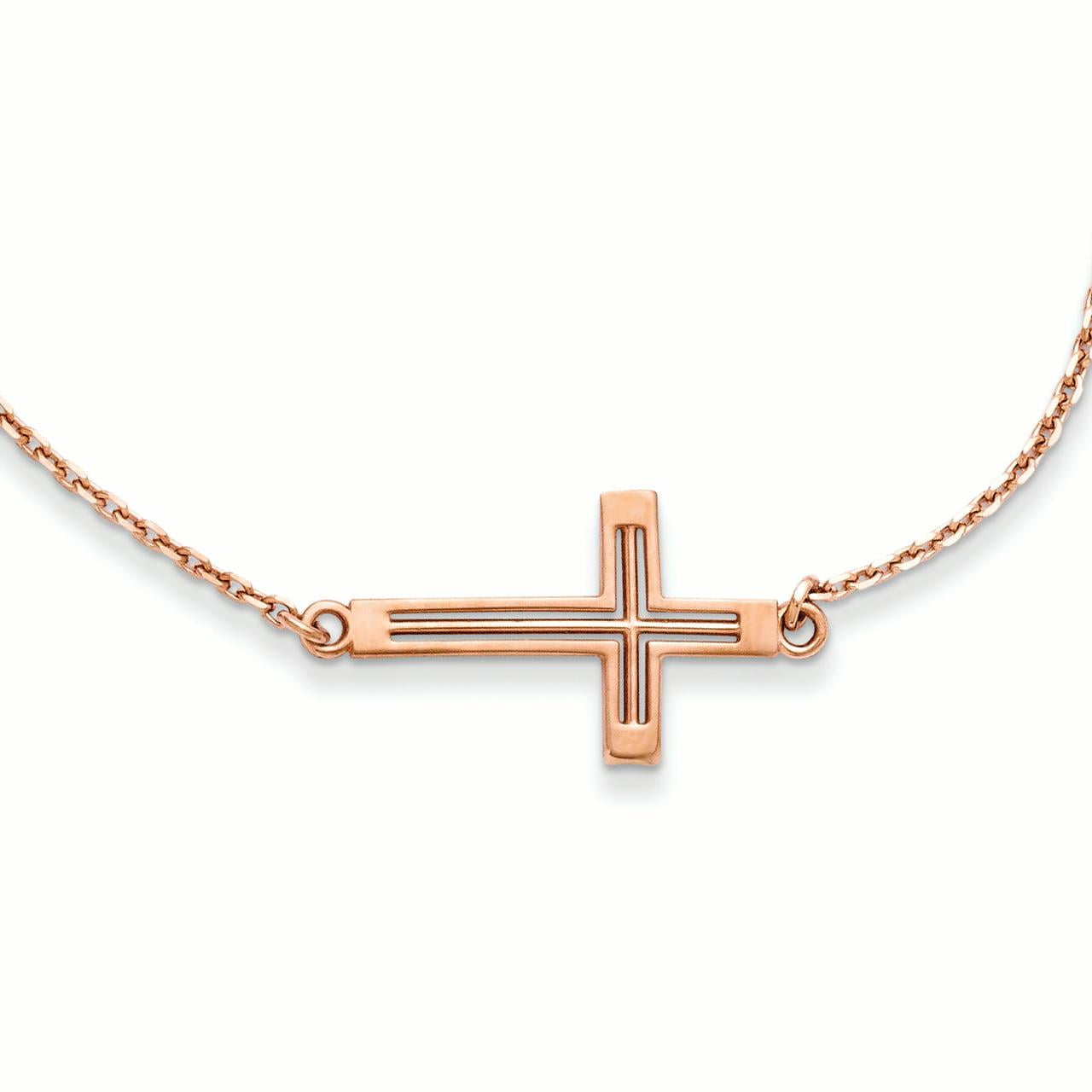 Primal Gold 14 Karat Rose Gold Sideways Cut-out Cross Necklace ...