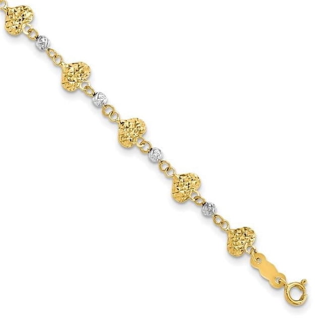 Primal Gold 14 Karat Two-Tone Diamond-cut Heart Link Bracelet - Walmart ...