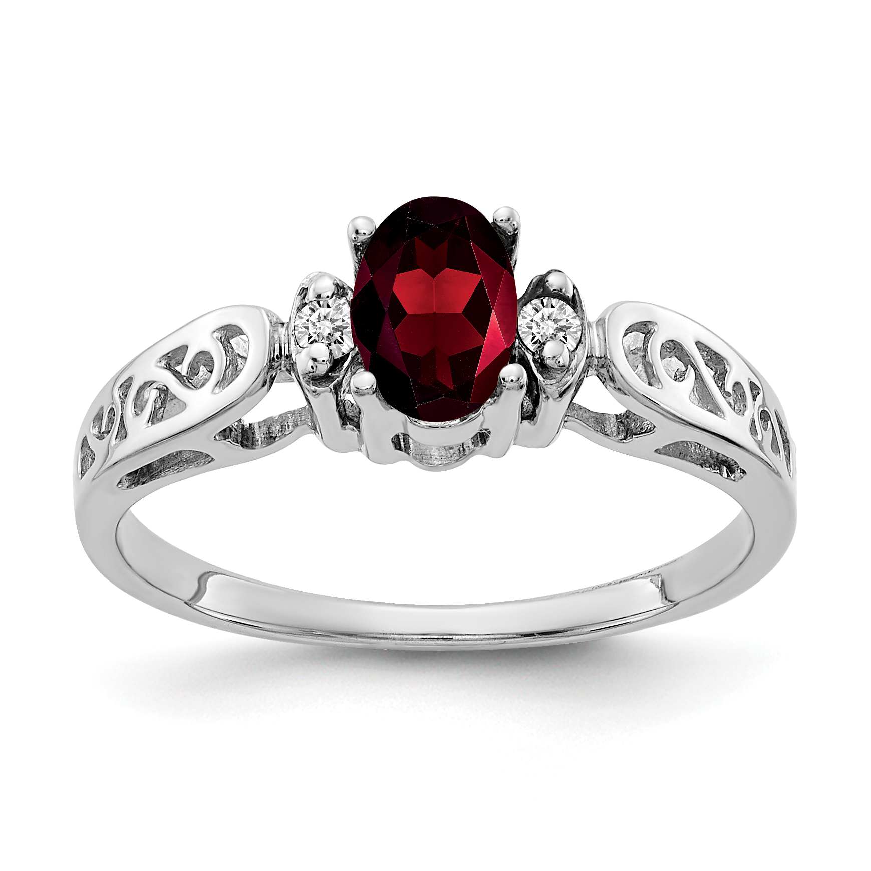 Primal Gold 14 Karat White Gold 6x4mm Oval Garnet and Diamond Ring ...