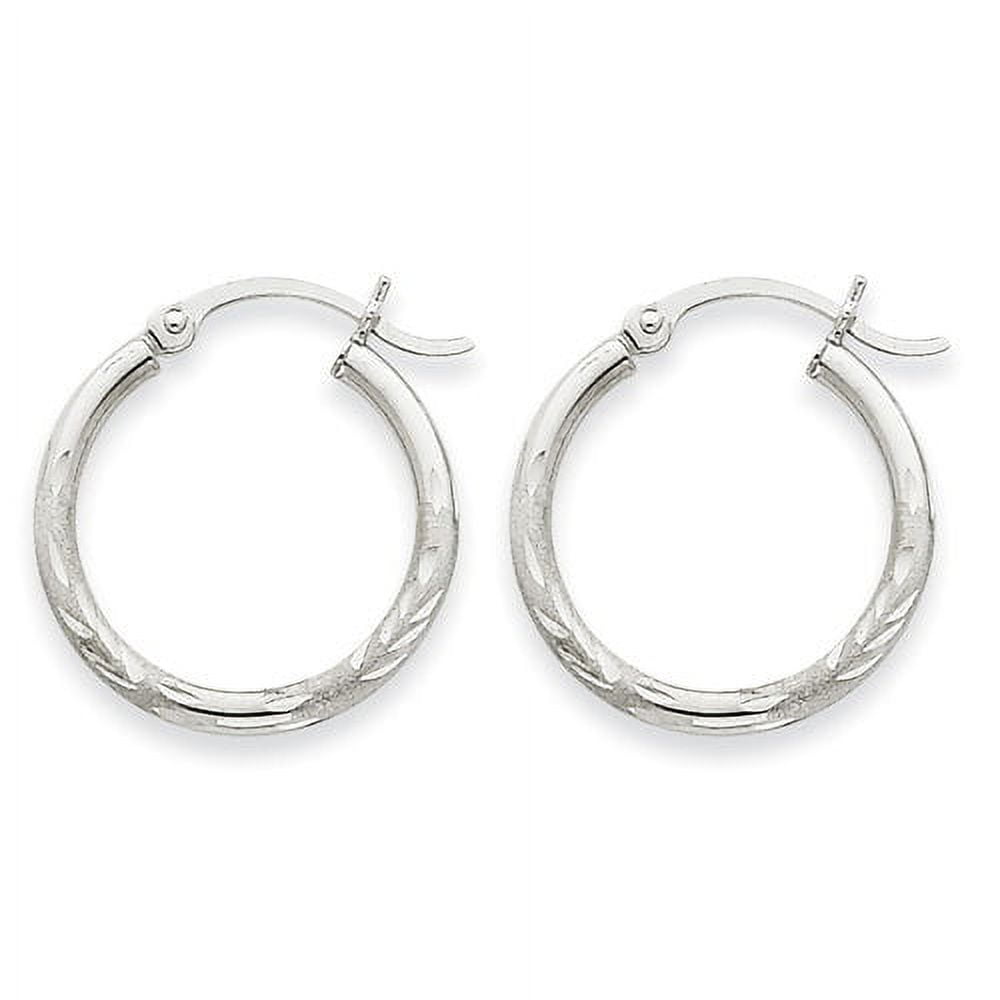 Primal Gold 14 Karat White Gold Satin and Diamond-cut 2mm Round Hoop ...
