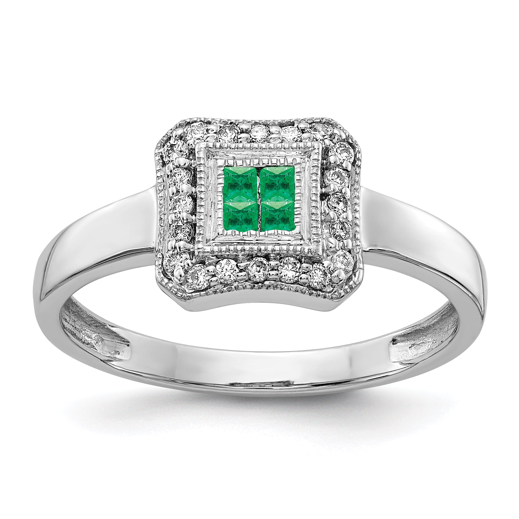 Primal Gold 14 Karat White Gold Square Design Emerald and Diamond Ring ...