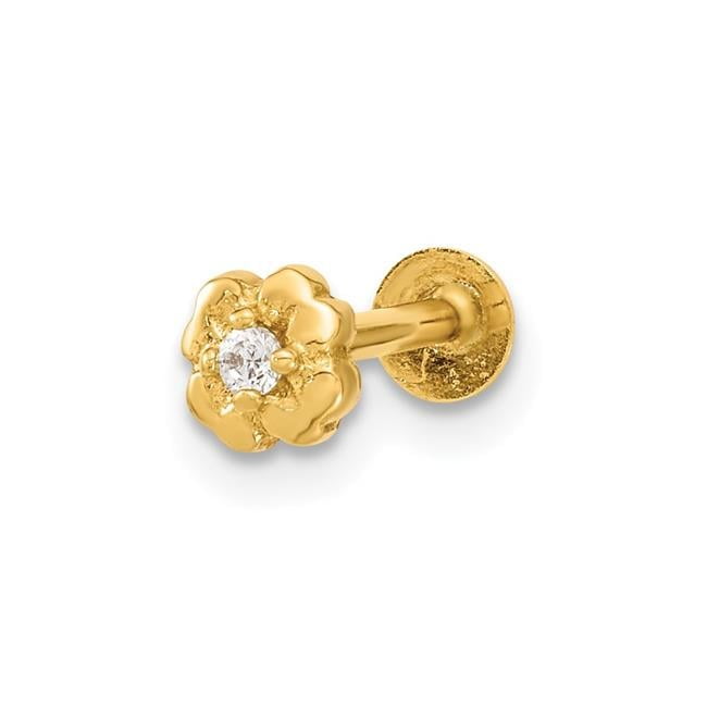 Primal Gold 14 Karat Yellow Gold 19 Gauge Flower Cubic Zirconia ...