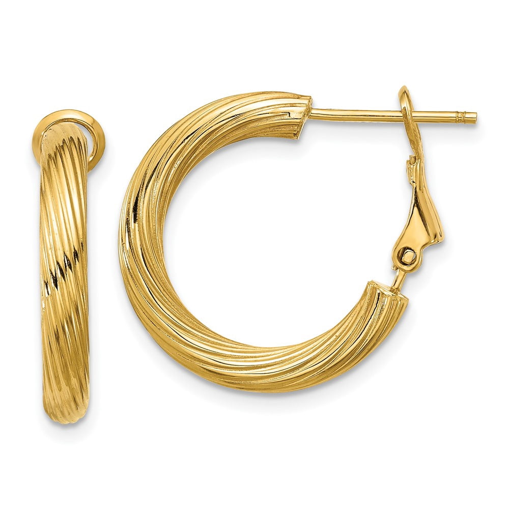 Primal Gold 14 Karat Yellow Gold 3x15mm Twisted Round Omega Back Hoop ...