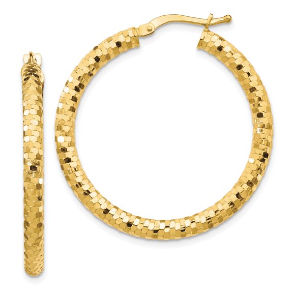 Primal Gold 14 Karat Yellow Gold Diamond-cut Hoop Earrings - Walmart.com