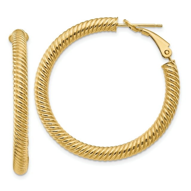 Primal Gold 14 Karat Yellow Gold 4x30mm Twisted Round Omega Back Hoop ...