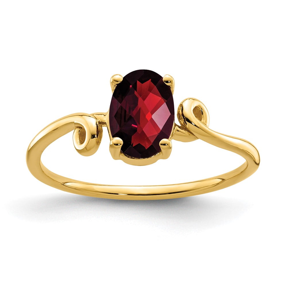 Primal Gold 14 Karat Yellow Gold 7x5mm Oval Garnet Checker Ring ...