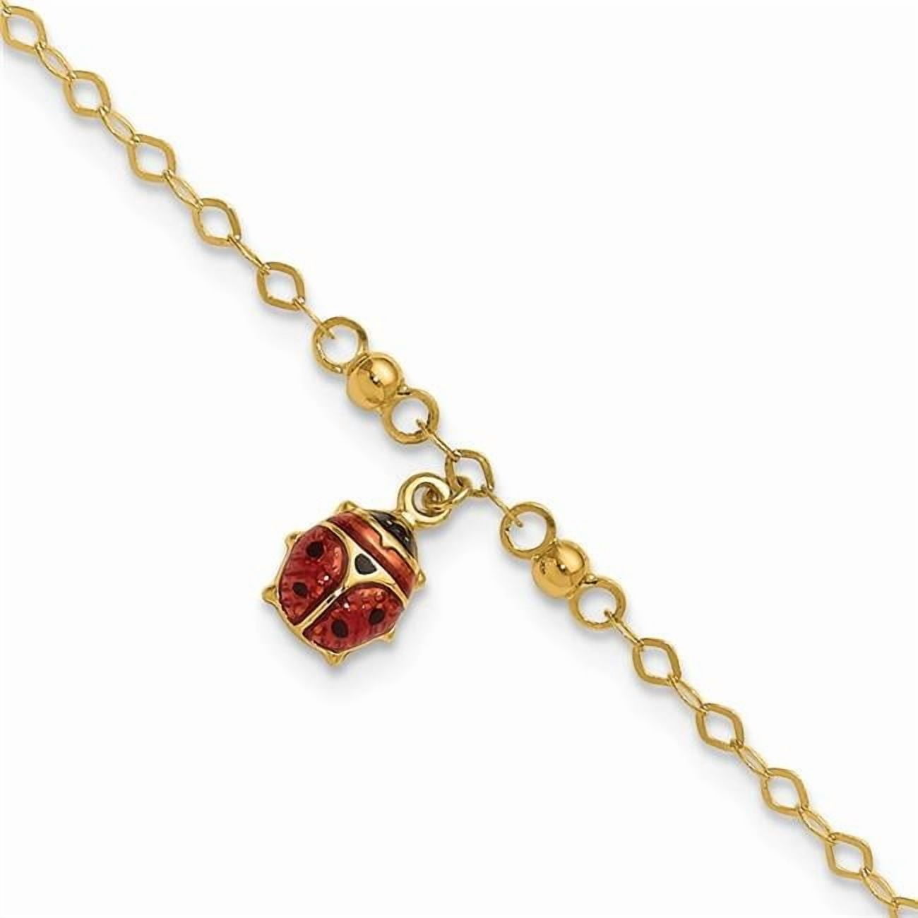 Primal Gold 14 Karat Yellow Gold Adjustable Enameled Ladybug 9-inch ...