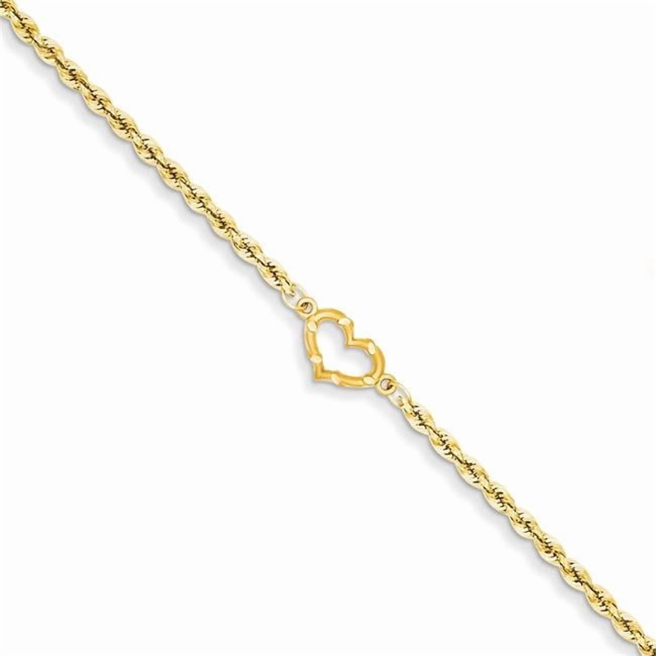 Primal Gold 14 Karat Real Yellow Gold Diamond-cut Open Heart Rope ...