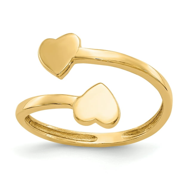Primal Gold Solid 14 Karat Yellow Gold Double Heart Toe Ring Jewelry ...
