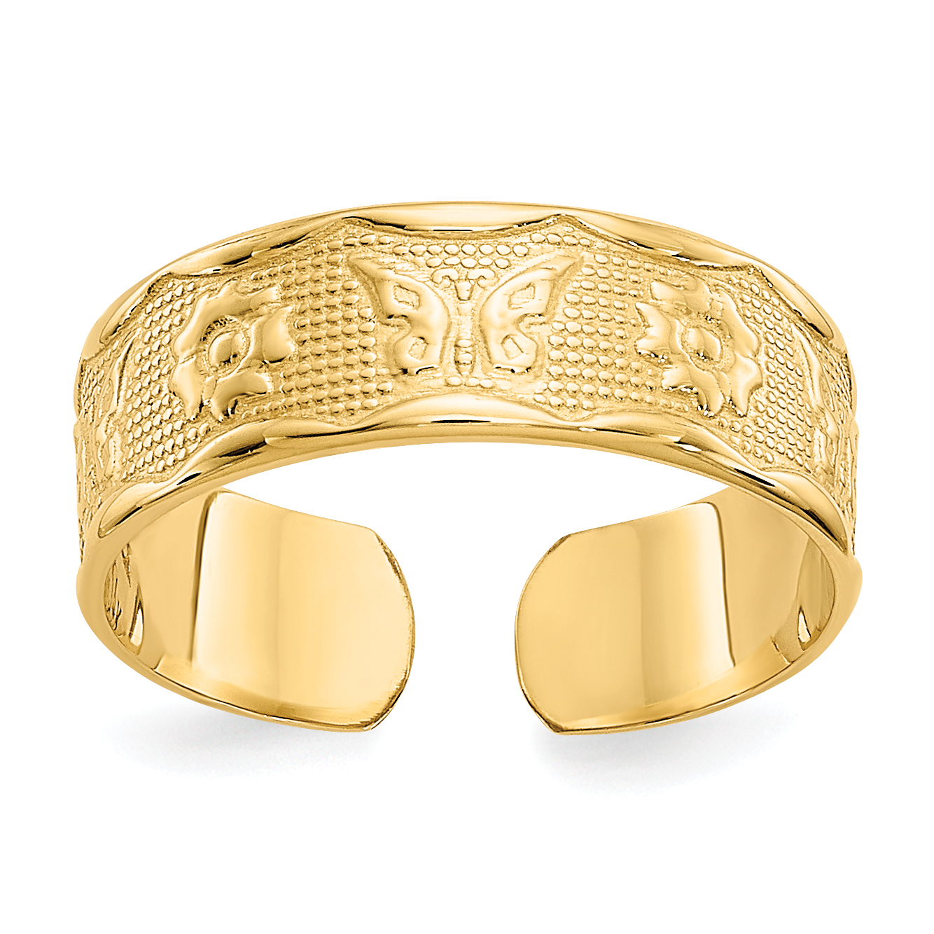 Primal Gold 14 Karat Yellow Gold Flower and Butterfly Toe Ring ...