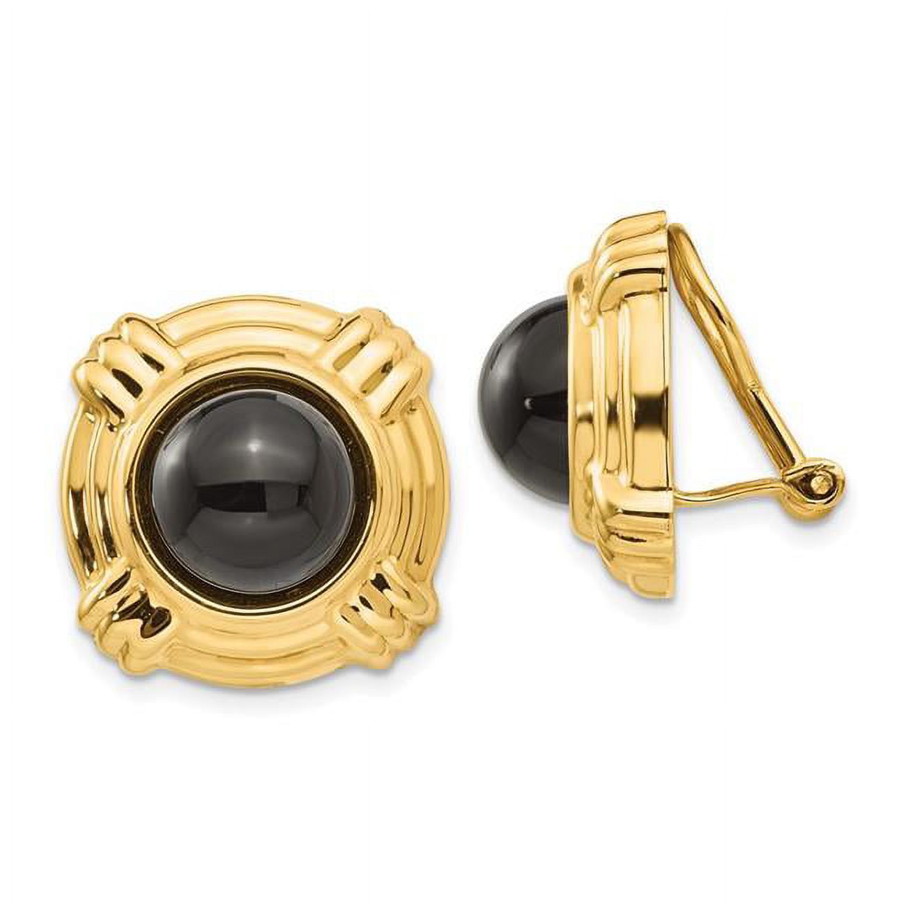 Primal Gold 14 Karat Yellow Gold Omega Clip Onyx Non-pierced Earrings ...