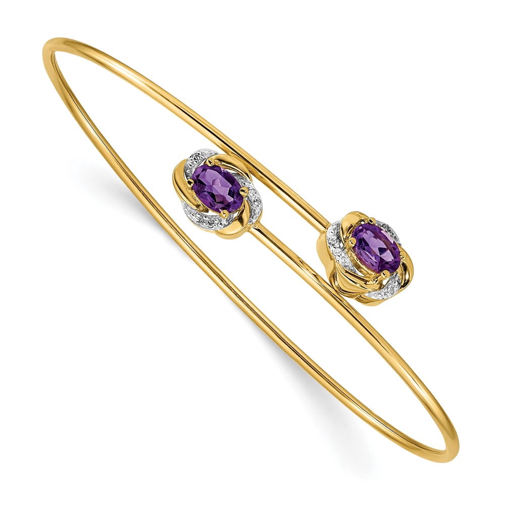 Primal Gold 14 Karat Yellow Gold Polished 0.03 ct Diamond and Amethyst ...