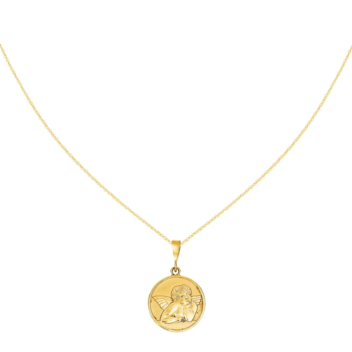 Primal Gold 14 Karat Yellow Gold Polished and Satin Angel Pendant on 18 ...