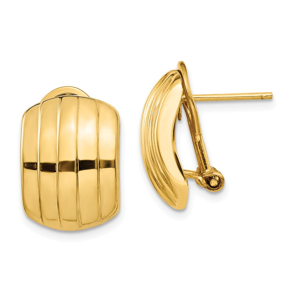 Primal Gold 14 Karat Yellow Gold Ribbed Omega Back Post Earrings ...