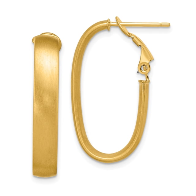 Primal Gold 14 Karat Yellow Gold Satin Oval Omega Back Hoop Earrings ...