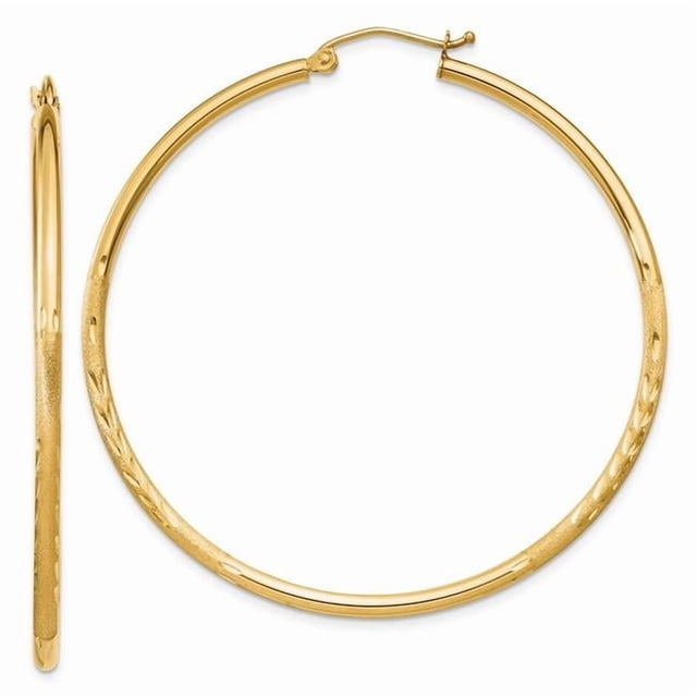 Primal Gold 14 Karat Yellow Gold Satin and Diamond-cut 2mm Round Tube ...