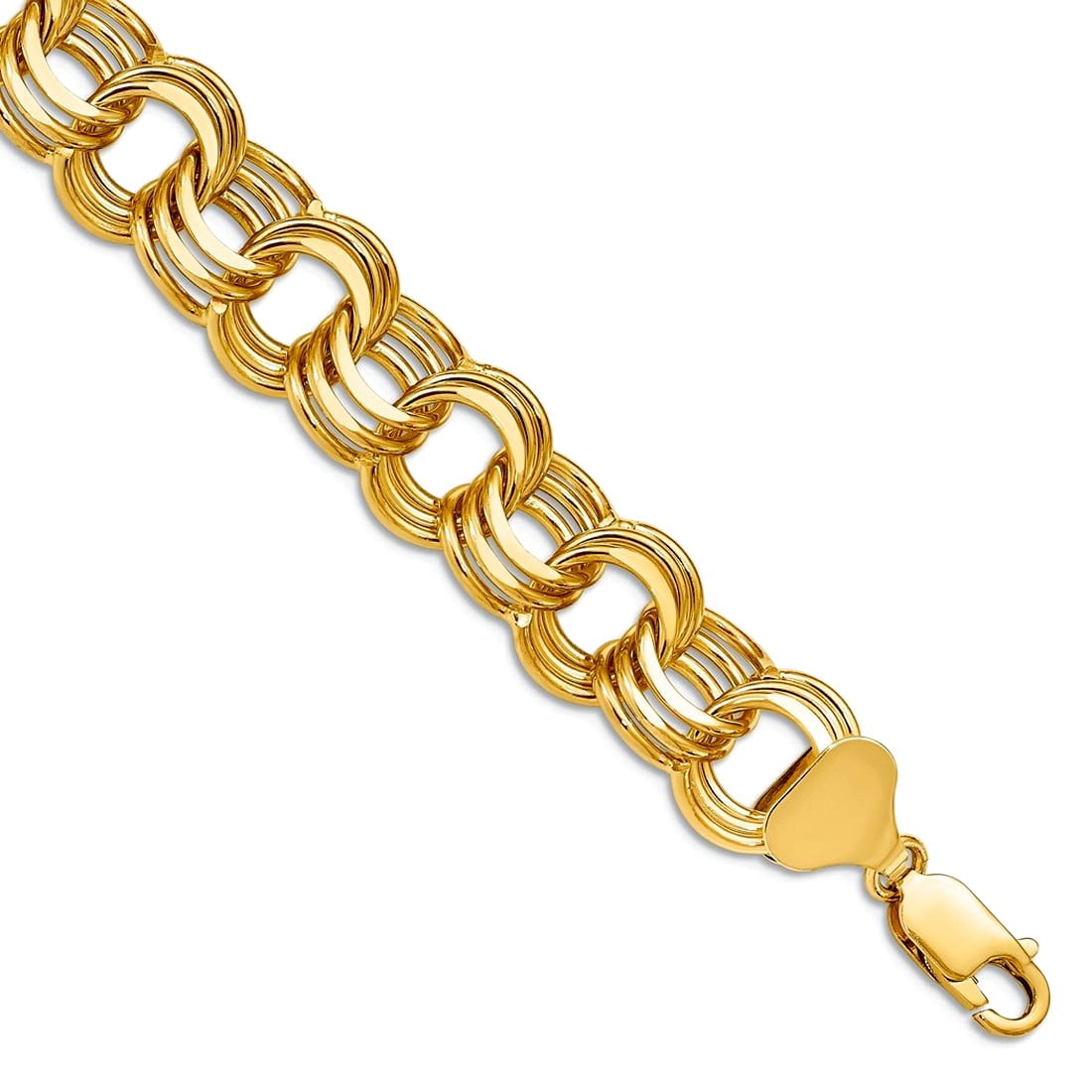 Primal Gold 14 Karat Yellow Gold Triple Link Charm Bracelet - Walmart.com