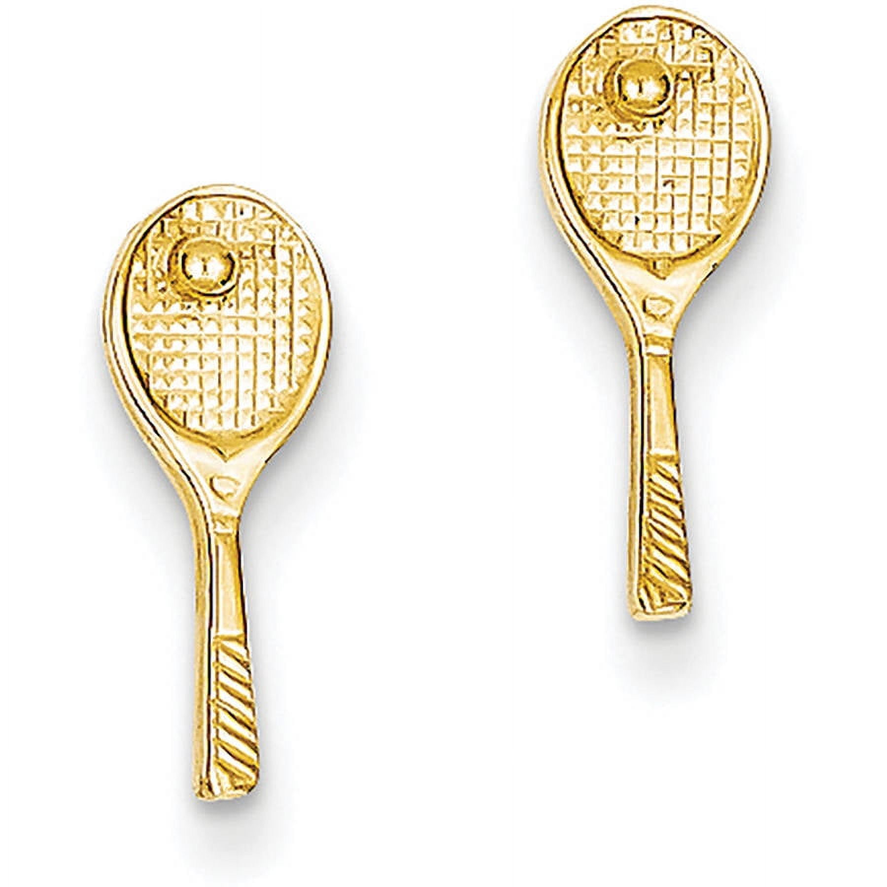 Primal Gold 14K Yellow Gold Mini Tennis Racquet with Ball Post Earrings ...