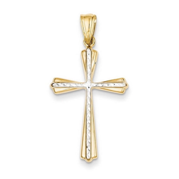 Primal Gold 14K Yellow Gold with Rhodium Diamond Cut Cross Pendant ...