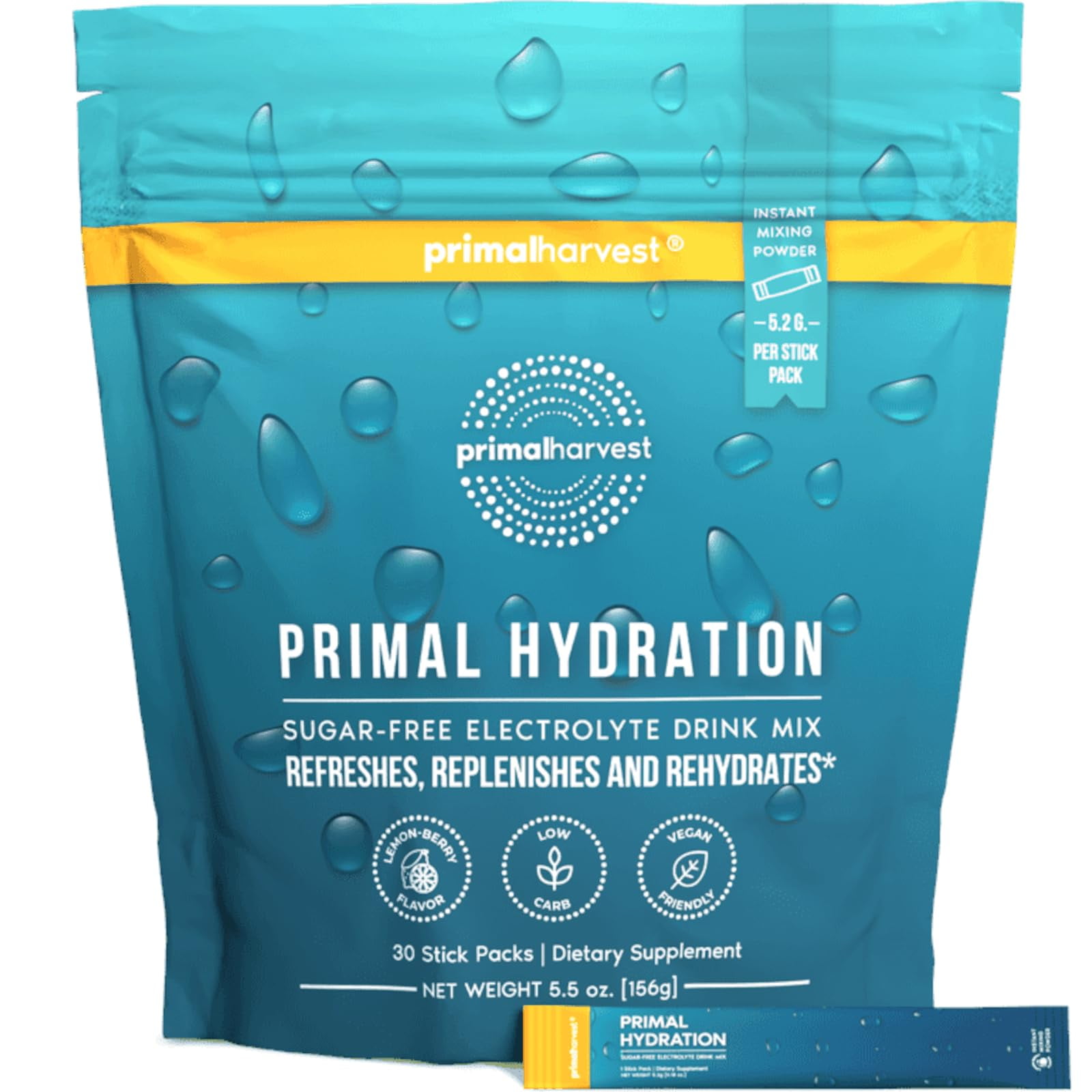 Primal Harvest Electrolytes SCH4 Powder Packets Primal Hydration, Easy ...