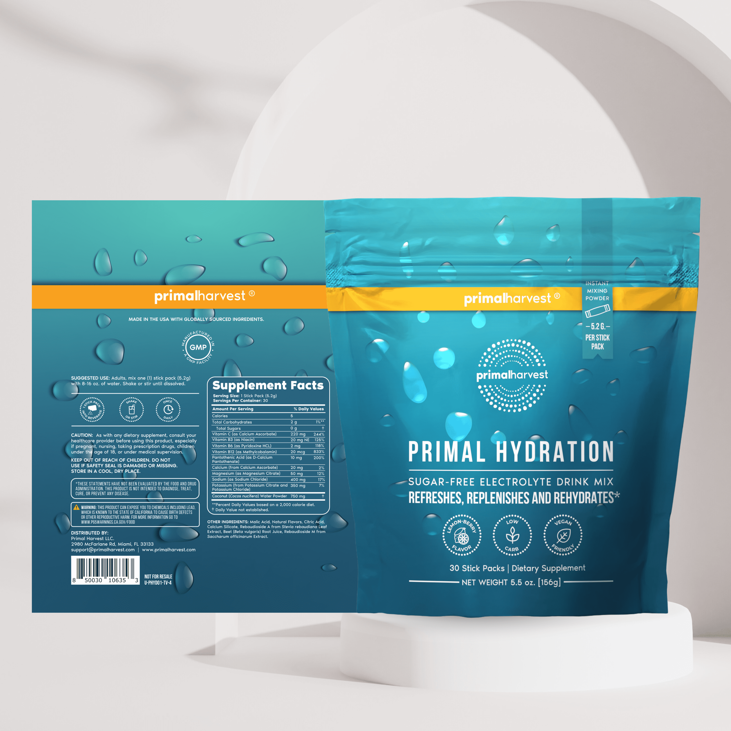 Primal Harvest Hydration Drink Packets, 2 Pack: Zero Sugar Magnesium ...