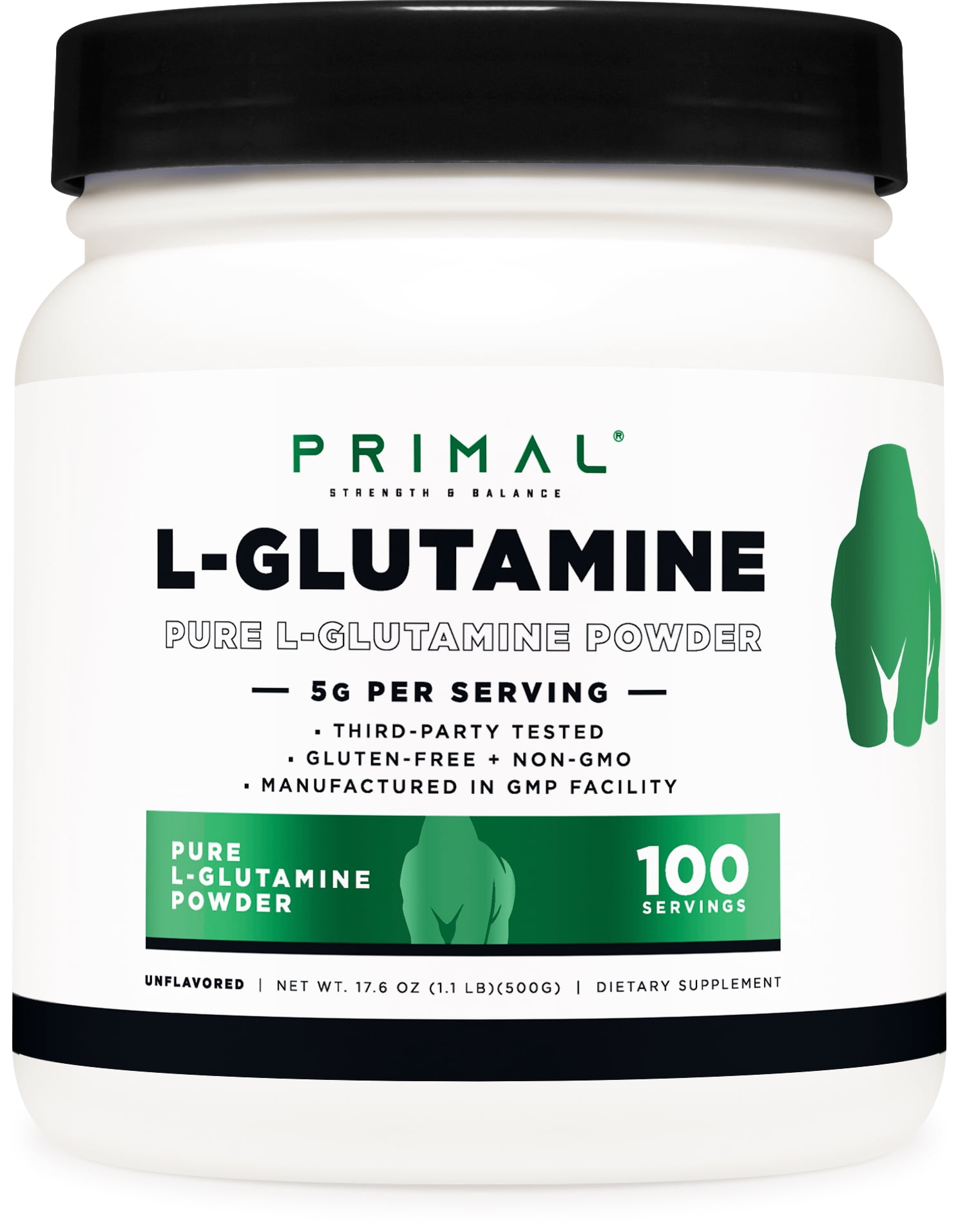 Primal L-Glutamine Powder (500 Grams, 100 Servings) | Pure Unflavored ...