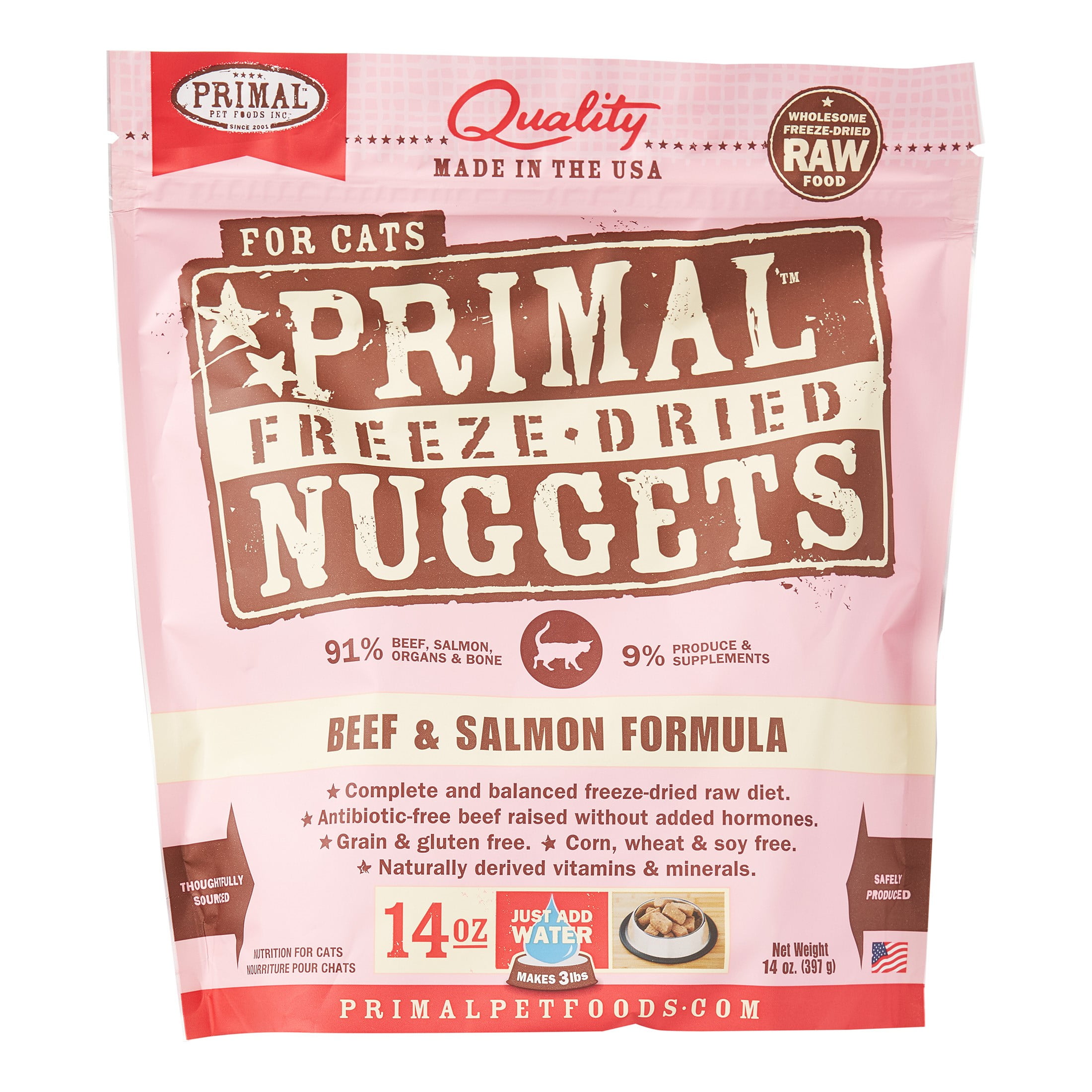 Primal Pet Foods Nuggets Grain-Free Beef & Salmon Formula Dry Cat Treat ...