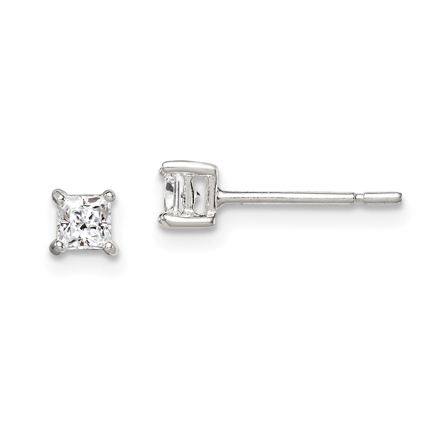 Primal Silver Sterling Silver 3mm Princess Basket Set Cubic Zirconia ...