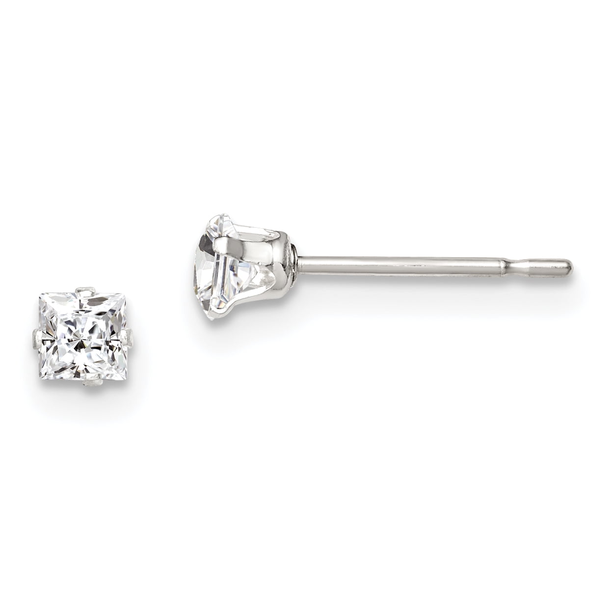 Primal Silver Sterling Silver 3mm Square Snap Set Cubic Zirconia Stud ...