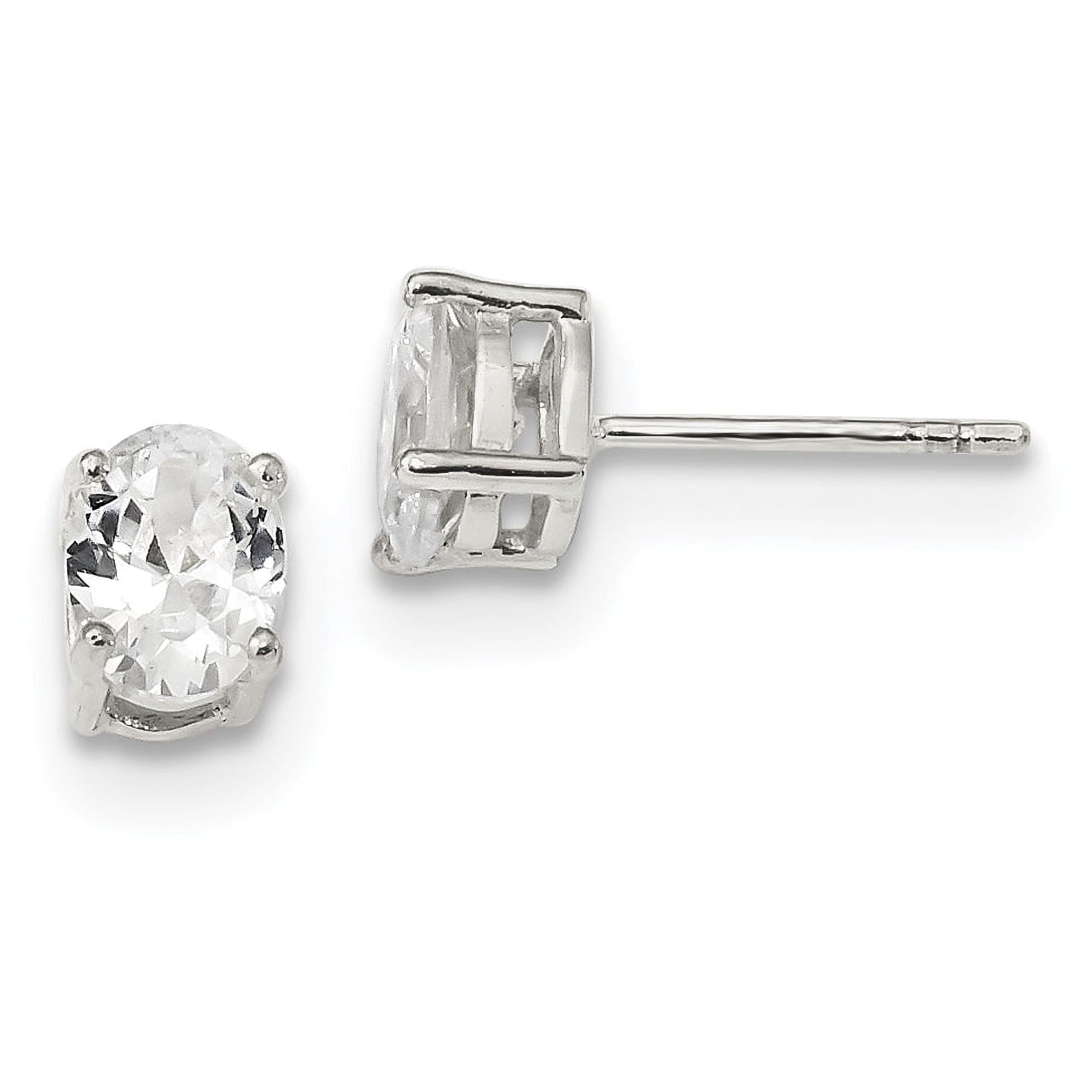 Primal Silver Sterling Silver 5x7mm Oval Basket Set Cubic Zirconia Stud ...