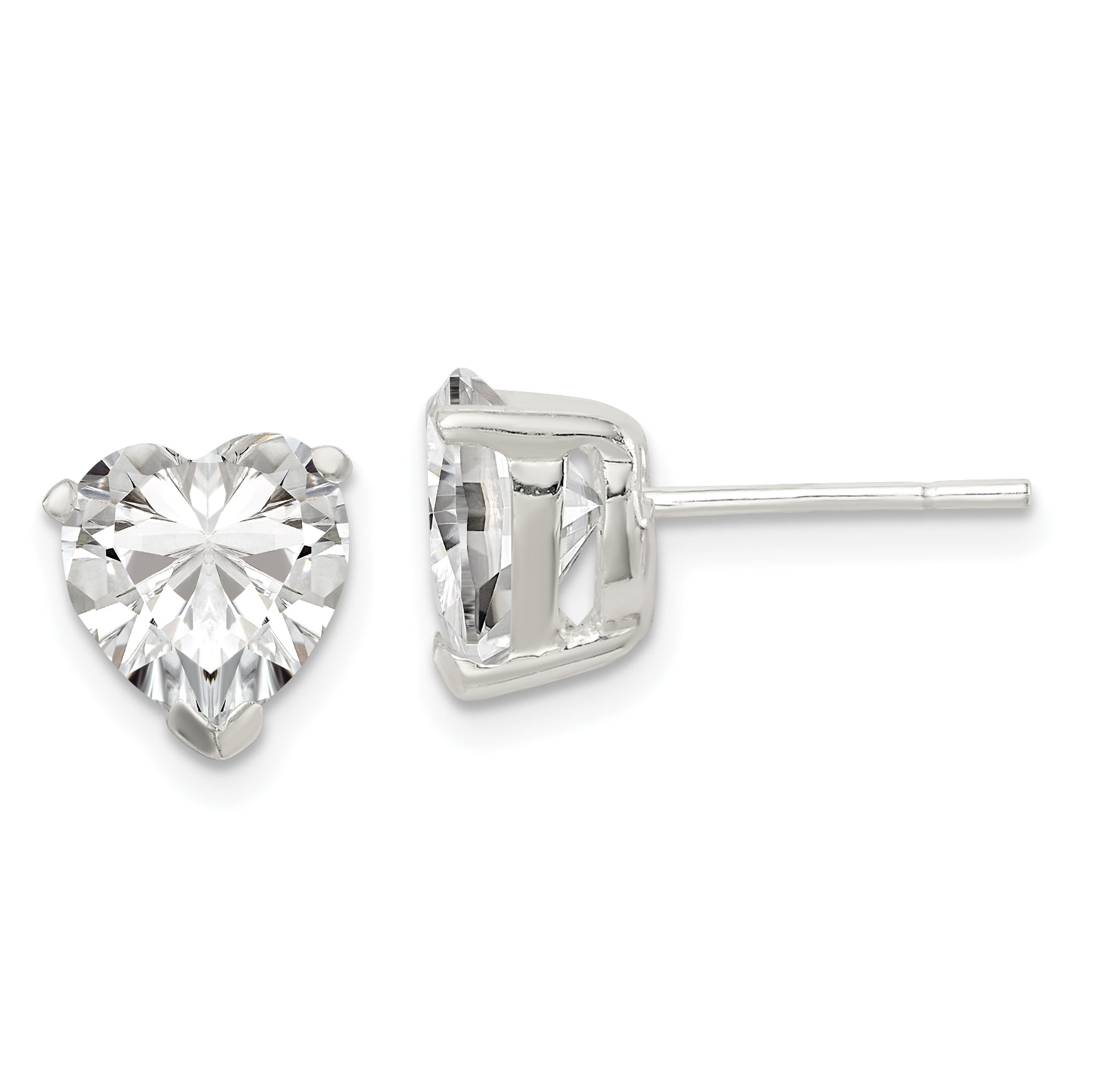 Primal Silver Sterling Silver 8mm Heart Basket Set Cubic Zirconia Stud ...
