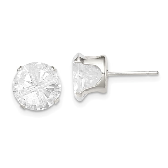 Primal Silver Sterling Silver 9mm Round Snap Set Cubic Zirconia Stud ...