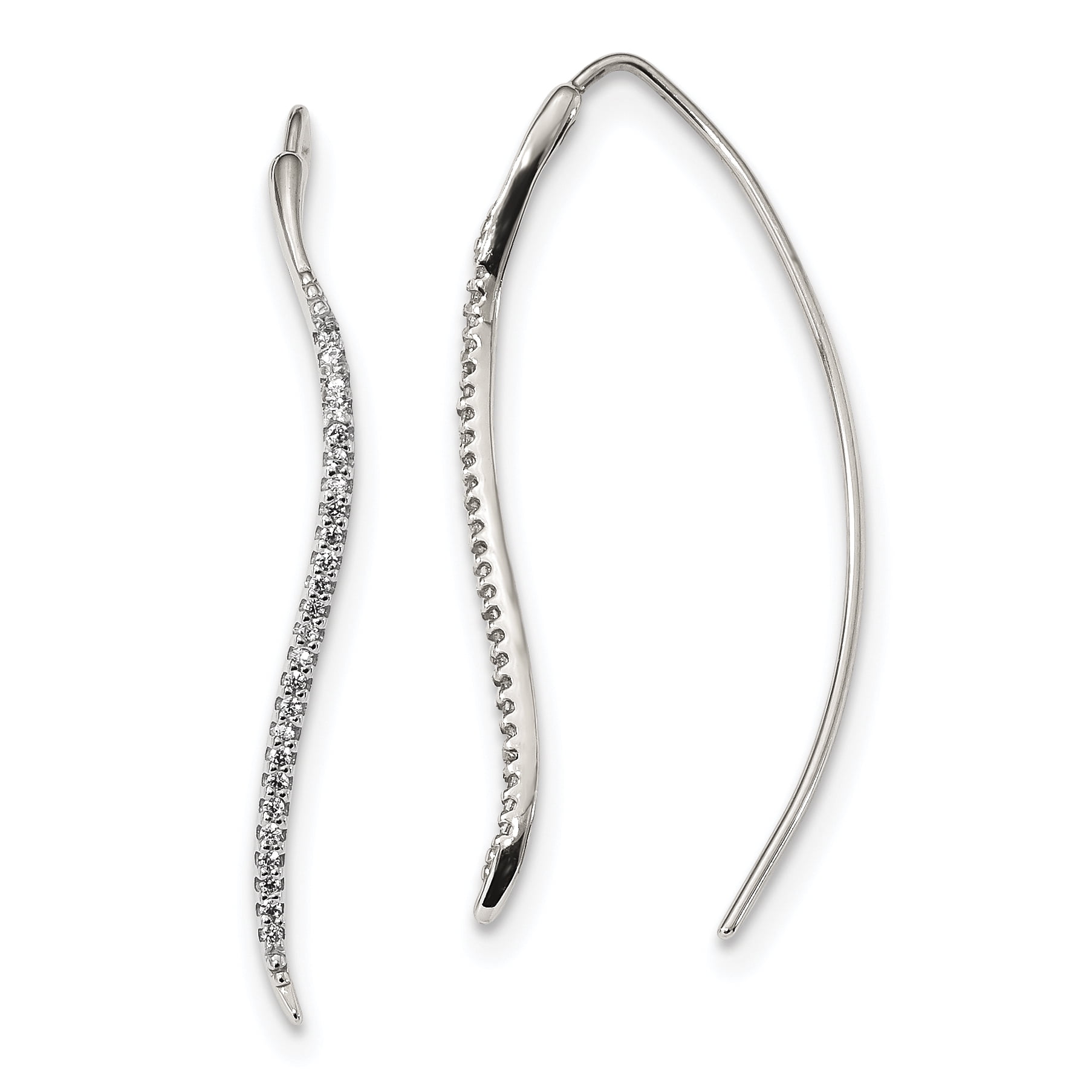 Primal Silver Sterling Silver Cubic Zirconia Curved Bar Threader ...