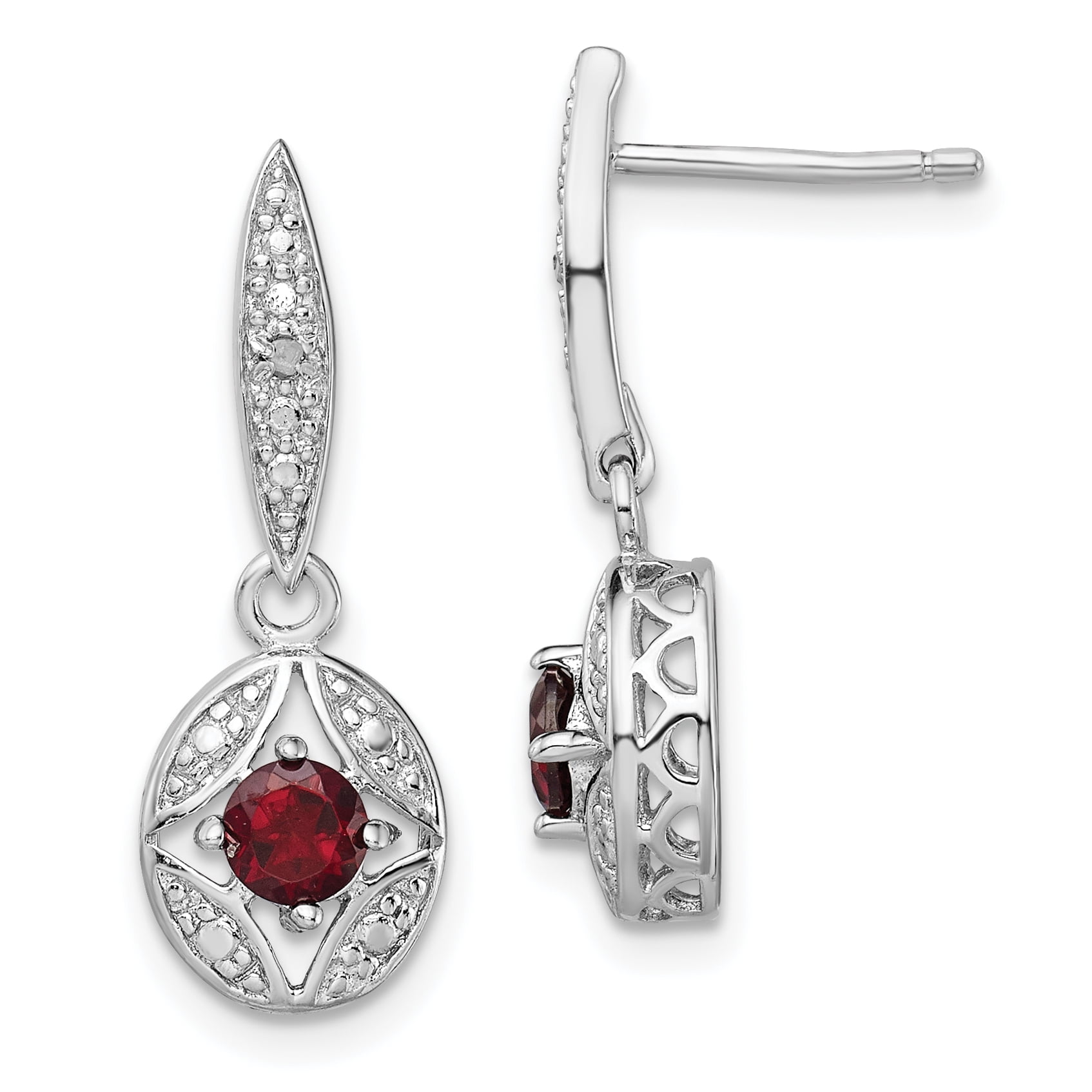 Primal Silver Sterling Silver Garnet Diamond Post Dangle Earrings ...