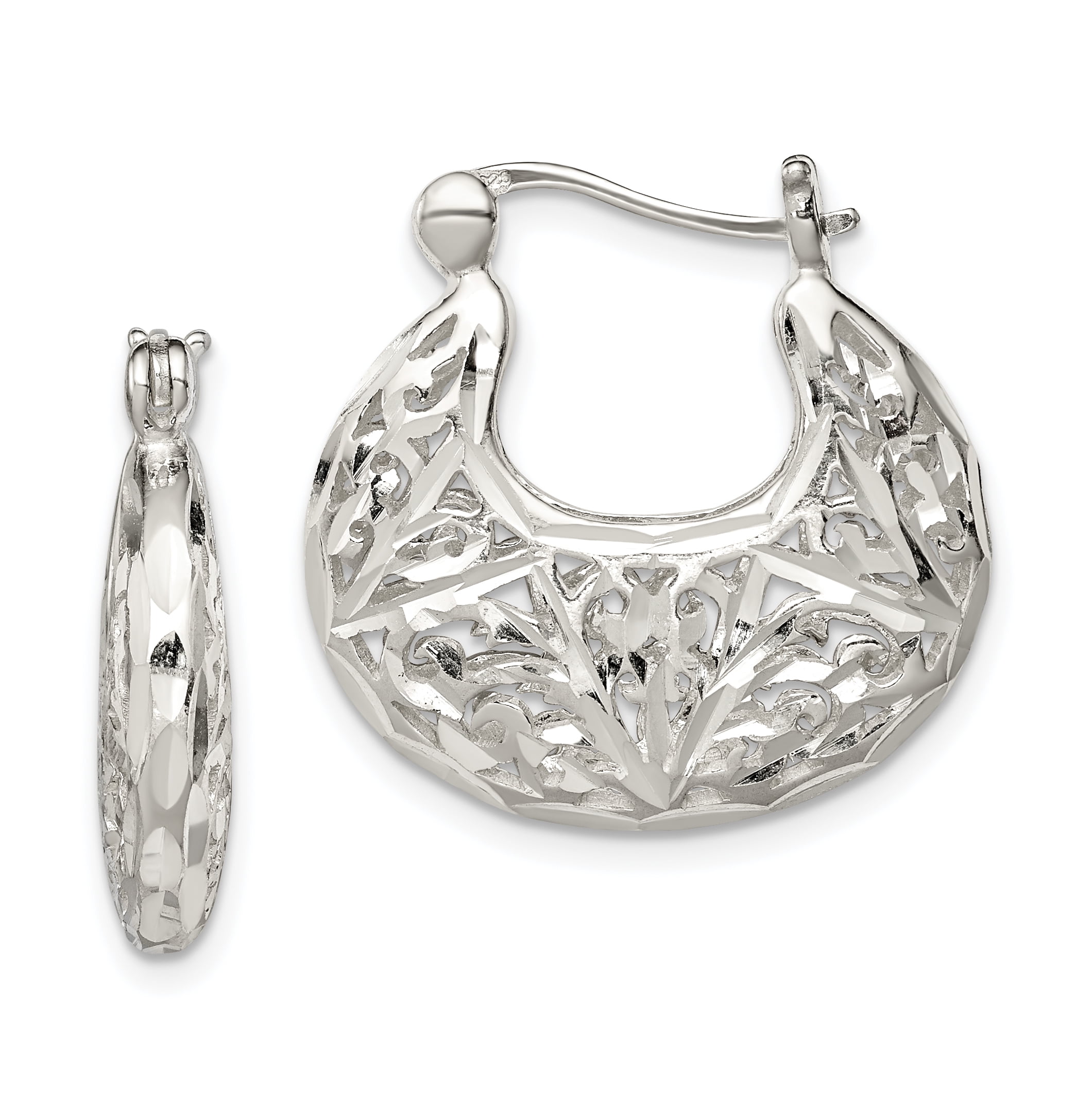 Primal Silver Sterling Silver Polished Filigree Hoops - Walmart.com