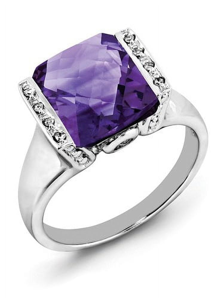 Primal Silver Sterling Silver Rhodium Checker Cut Amethyst and Diamond ...