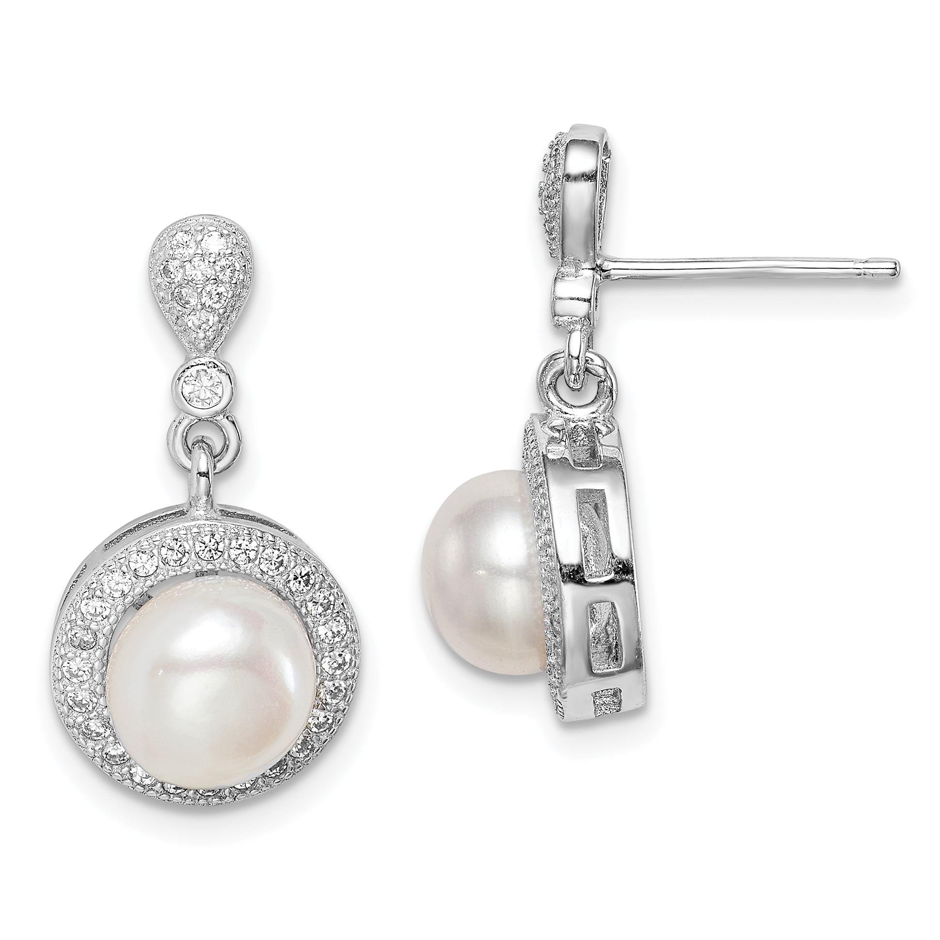 Primal Silver Sterling Silver Rhodium-plated 8mm Imitation Shell Pearl ...